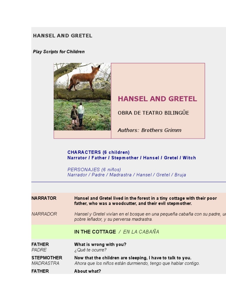 The Story of Hansel and Gretel: A Bilingual Play Script | PDF | Hansel ...