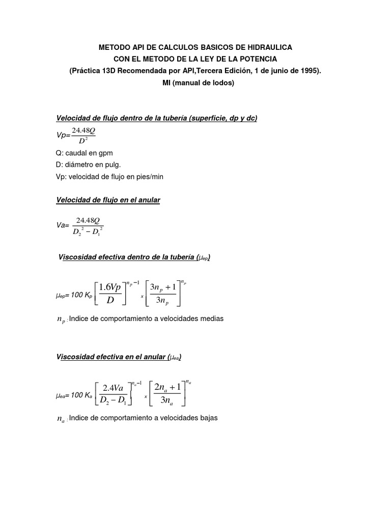 Metodo API de Calculos de Hidraulica | PDF | Cantidades fisicas ...