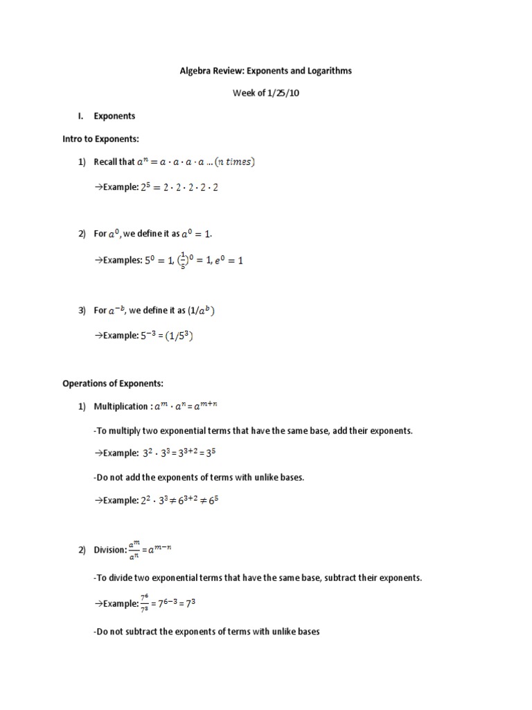 Exponents And Logarithms Pdf Exponentiation Logarithm
