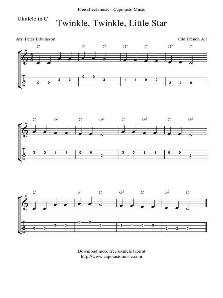 Twinkle Twinkle Little Star Ukulele Tab | PDF