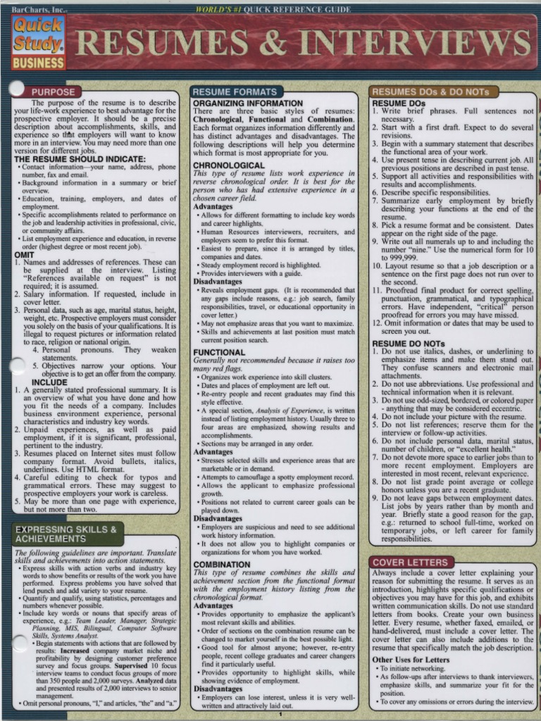 QuickStudy Resumes & Interviews PDF | PDF | Résumé | Proofreading
