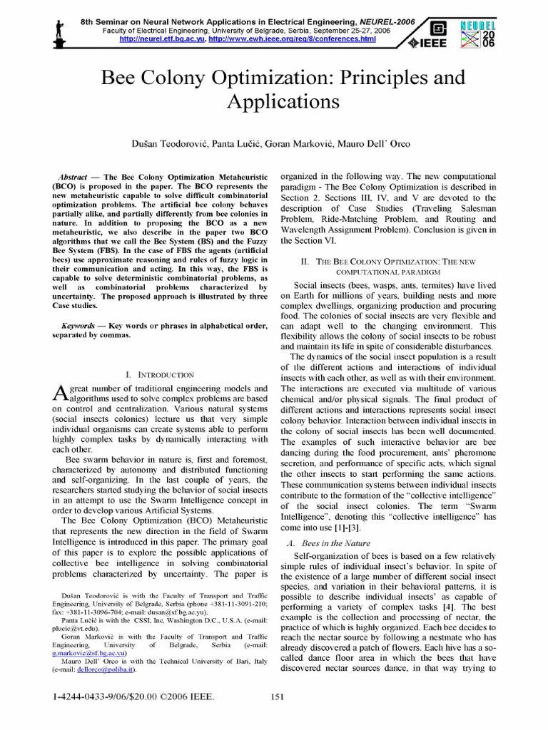 Optimization: Applications: Bee Colony Principles and | PDF ...