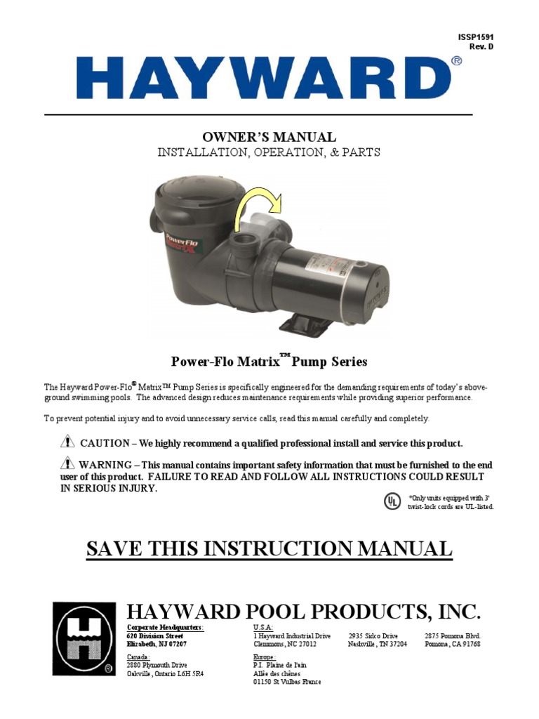 Pool Pump Manual PDF | PDF | Swimming Pool | Pump