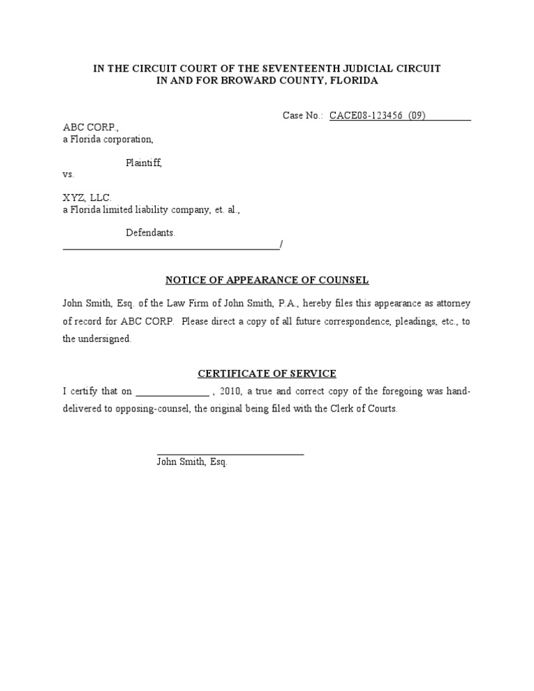 Notice of Counsel Appearance in Court Case | PDF