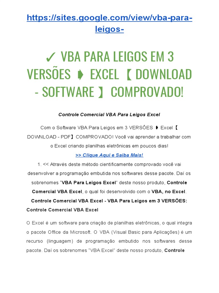 Vba para Leigos em 3 Versoes Excel Download - Software Comprovado | PDF | Microsoft Excel ...