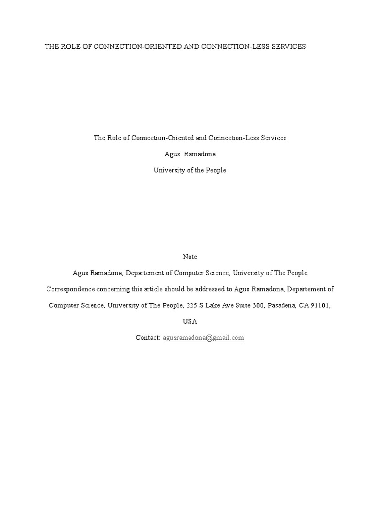 The Role Of Connection Oriented And Connection Less Services Pdf