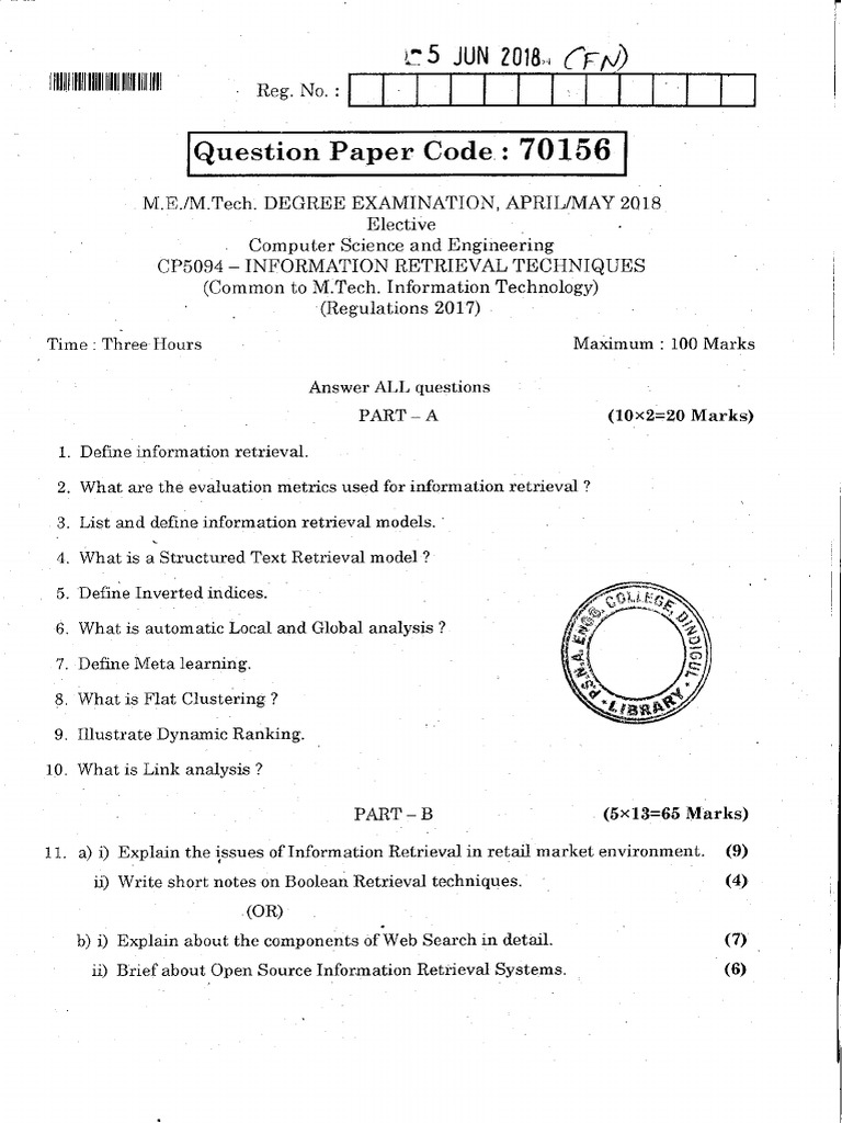 Cp5094 IRT University Question | PDF