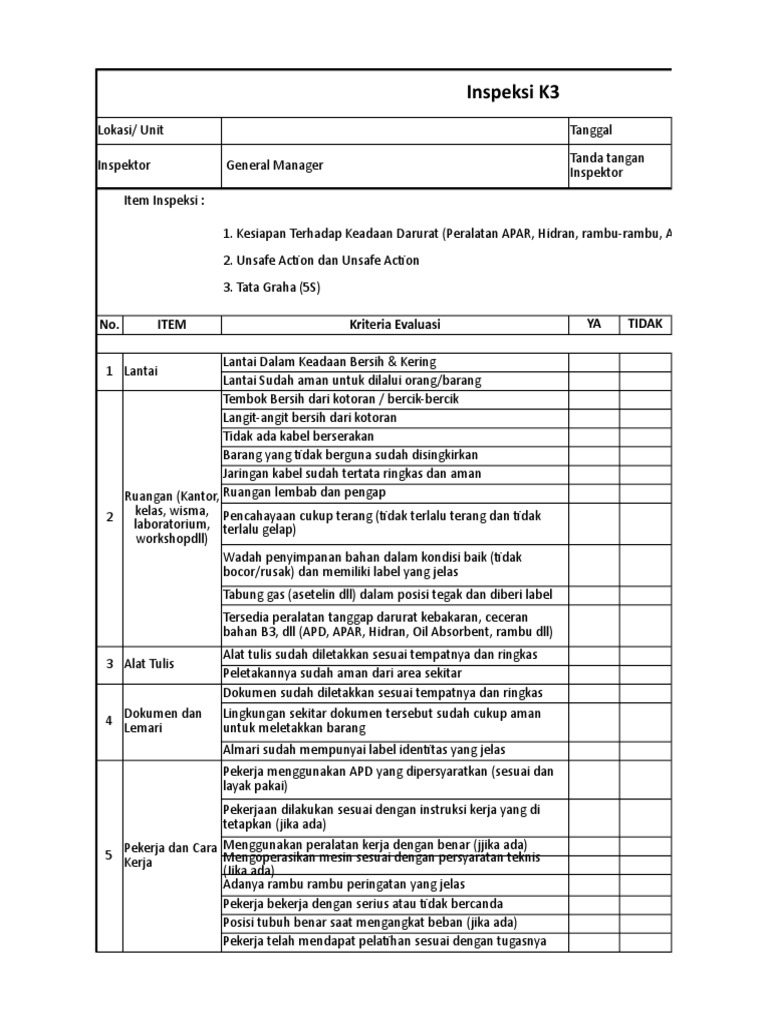 Form Inspeksi k3 | PDF