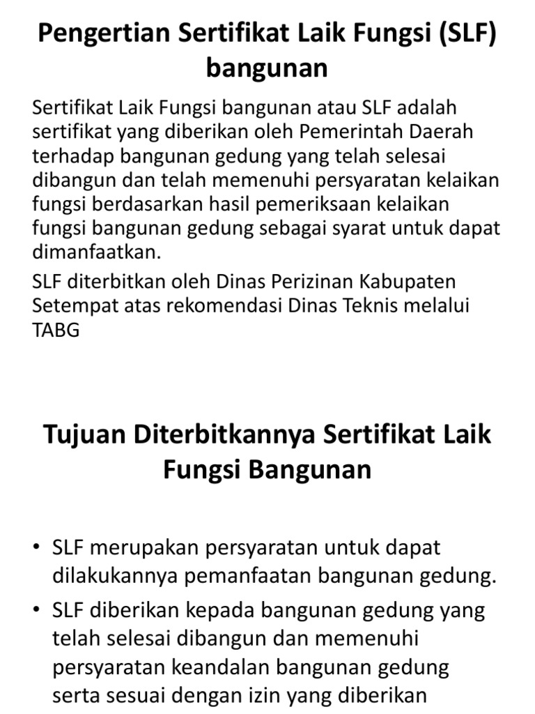 Pengertian Sertifikat Laik Fungsi (SLF) | PDF | Komputer | Teknologi ...
