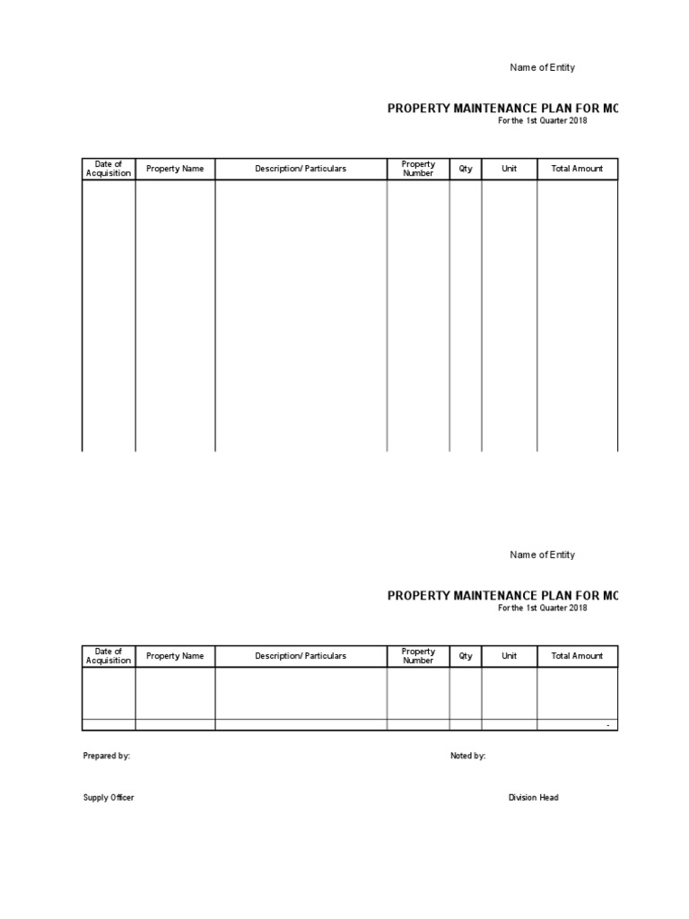 Maintenance Plan Sample | PDF
