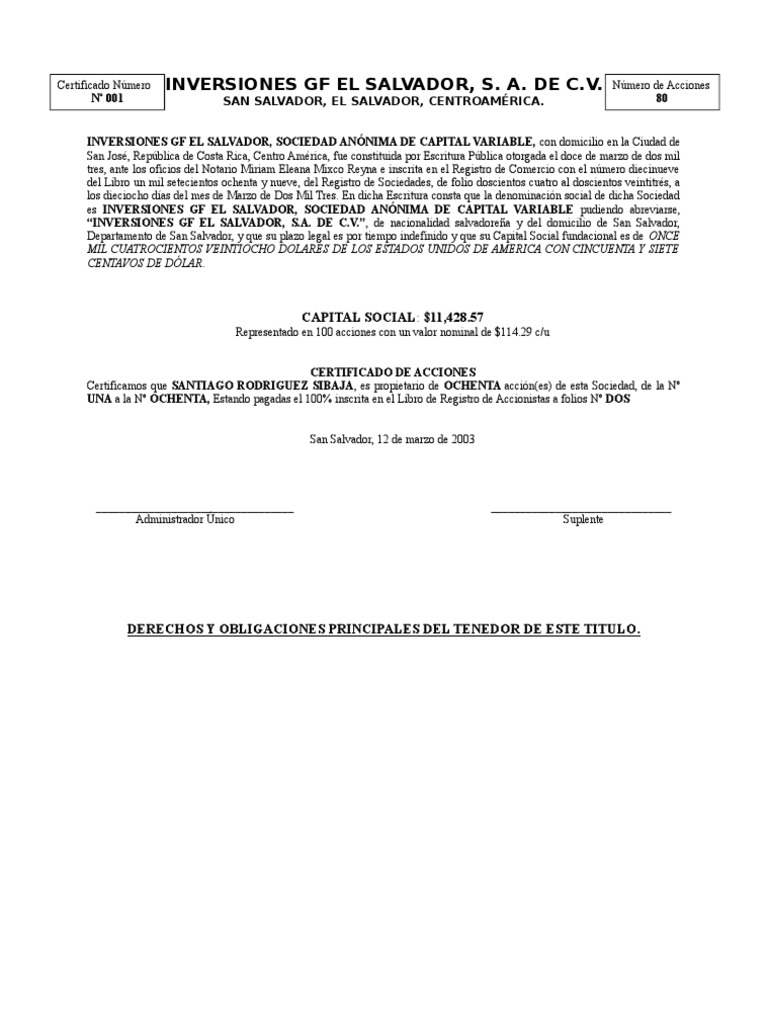 Formato de certificado de acciones FINAL.doc | Empresas | Business