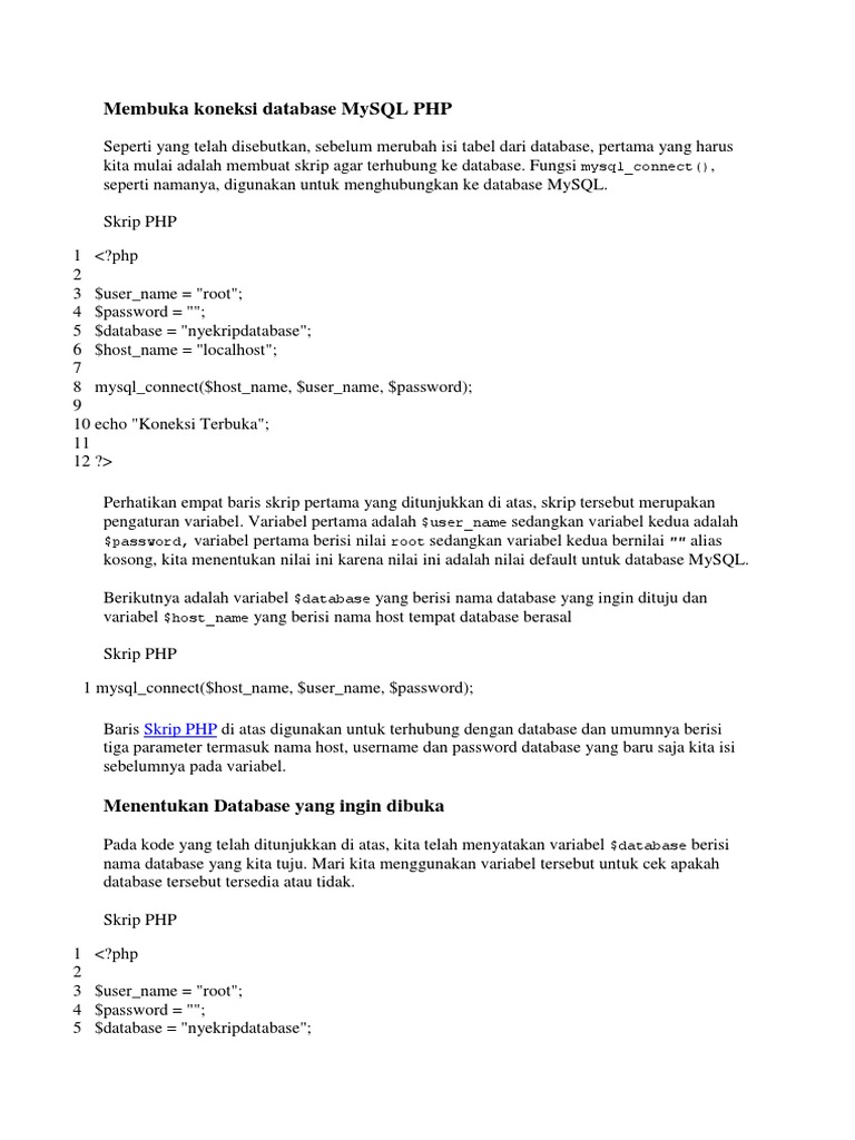 Membuka Koneksi Database MySQL PHP | PDF