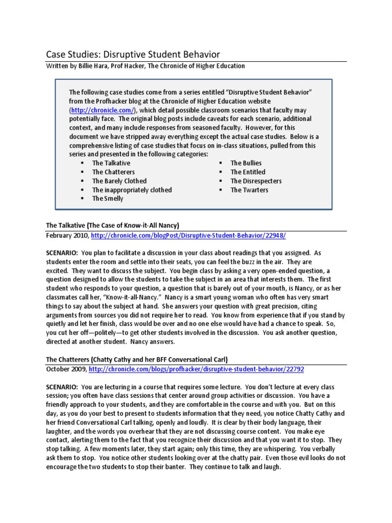 Case Studies Disruptive Student Behavior | PDF | Lecture | Conversation