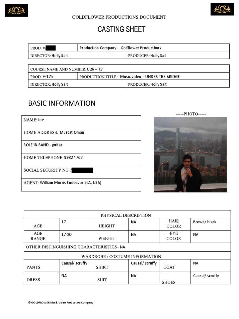 Casting Sheet 02 - Filled in | PDF | Leisure | Entertainment (General)