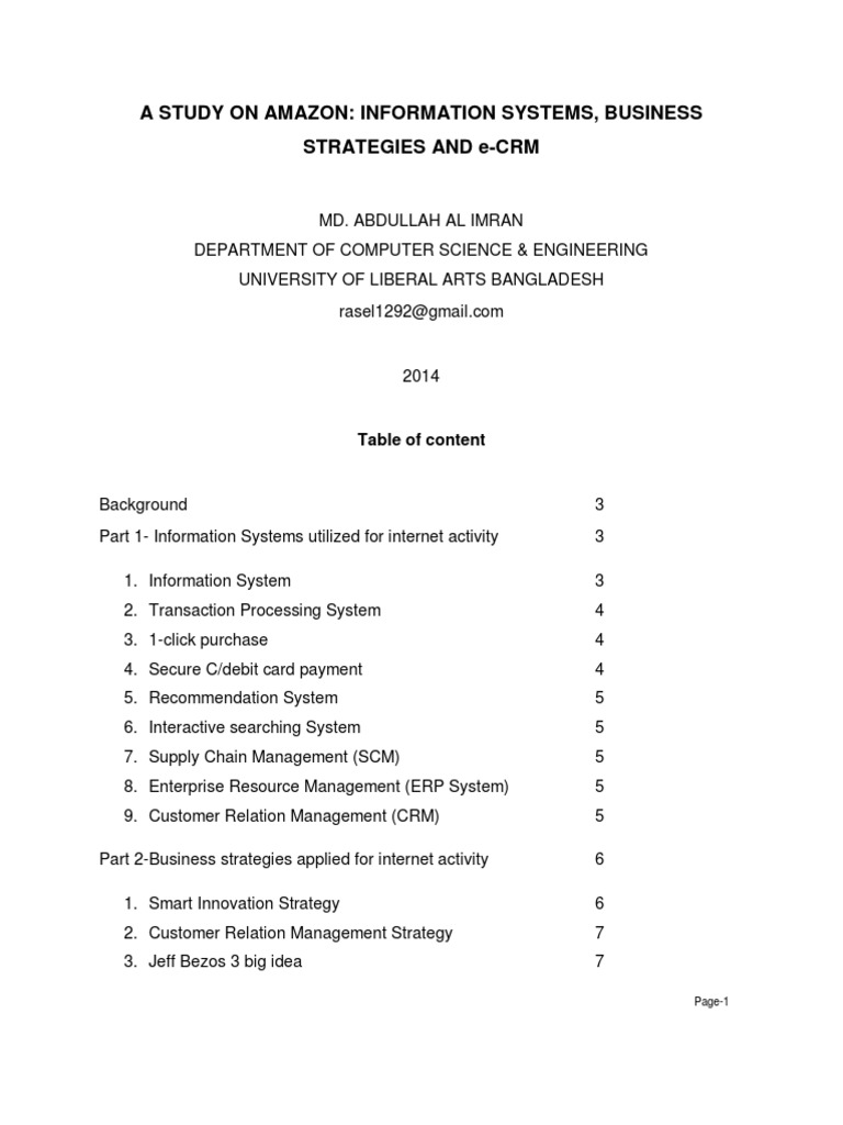Amazon's e-CRM & Business Strategies | PDF | Retail | Strategic Management