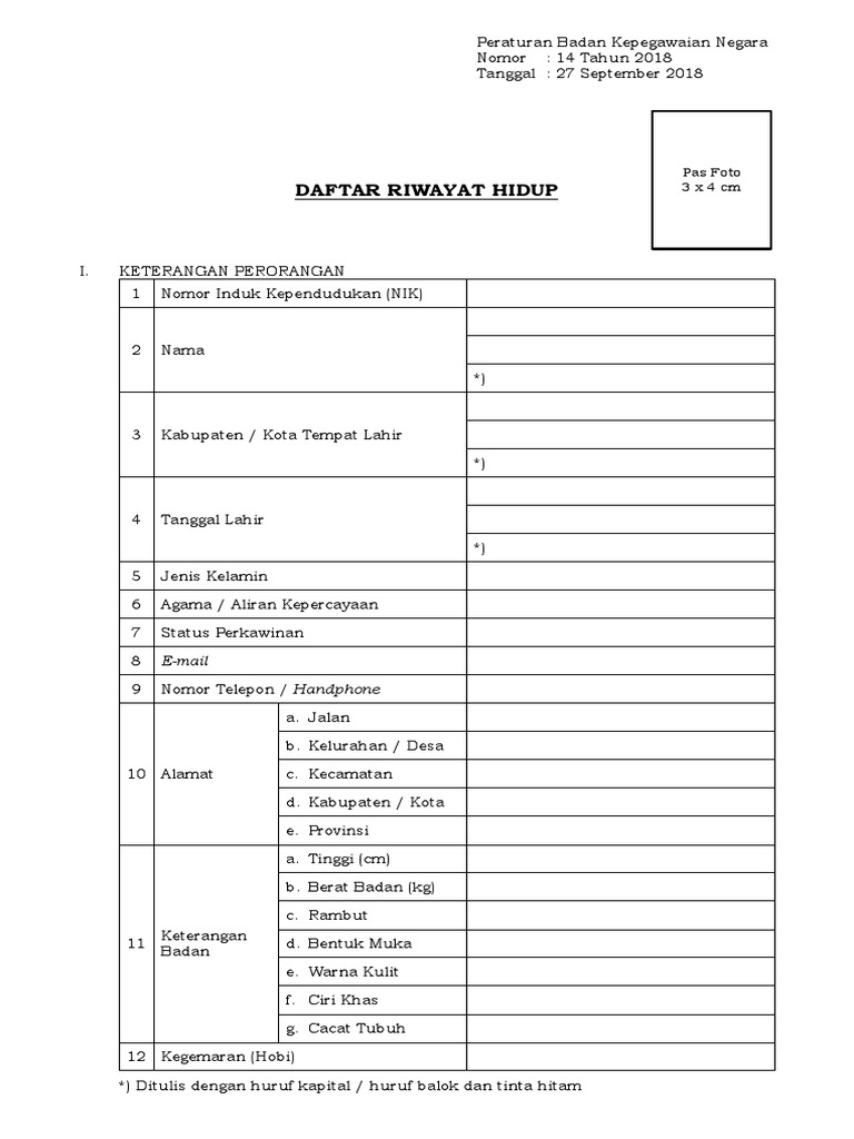 Format Daftar Riwayat Hidup PNS 2023 | PDF