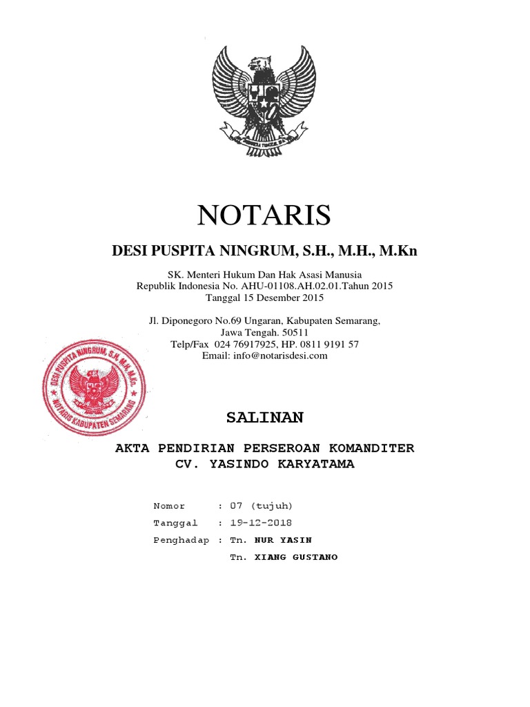 Akta CV Yasindo Karyatama | PDF