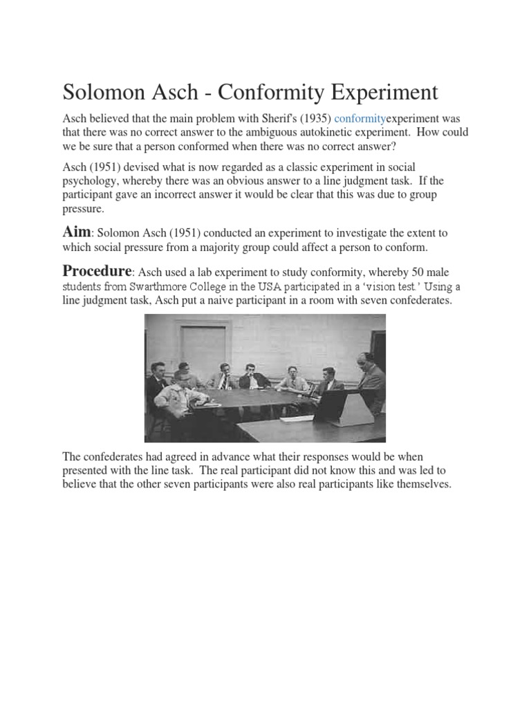 Solomon Asch - Conformity Experiment: Aim Procedure | PDF | Conformity ...