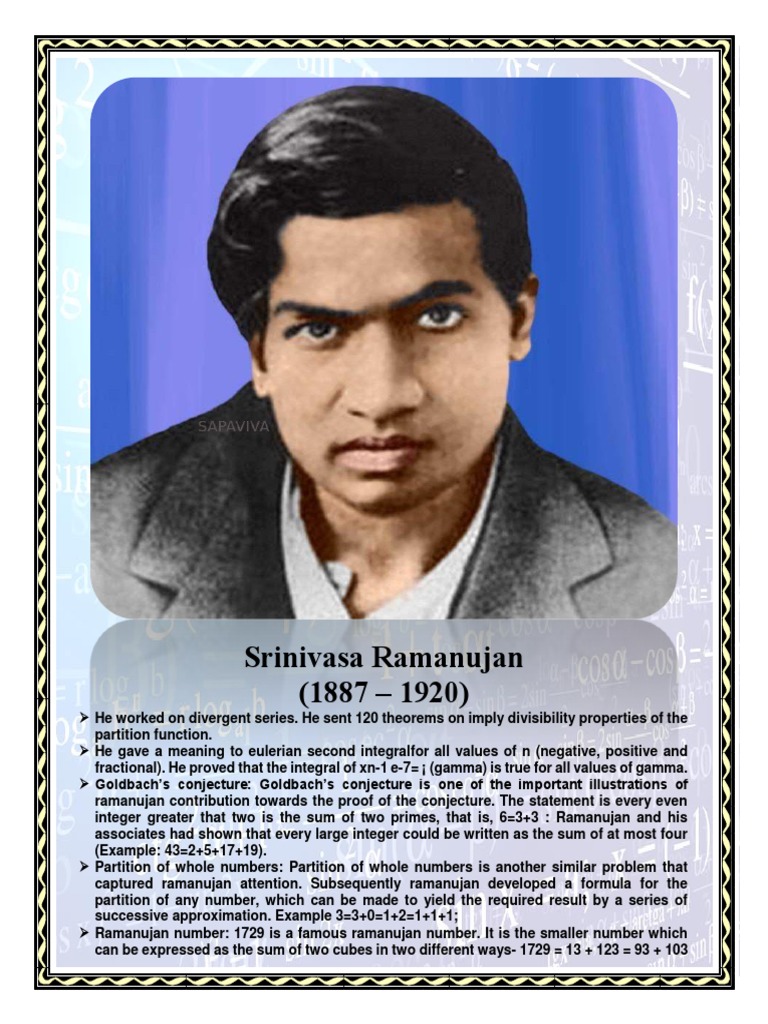 Srinivasa Ramanujan (1887 - 1920) | PDF Srinivasa Ramanujan (1887 - 1920) | PDF