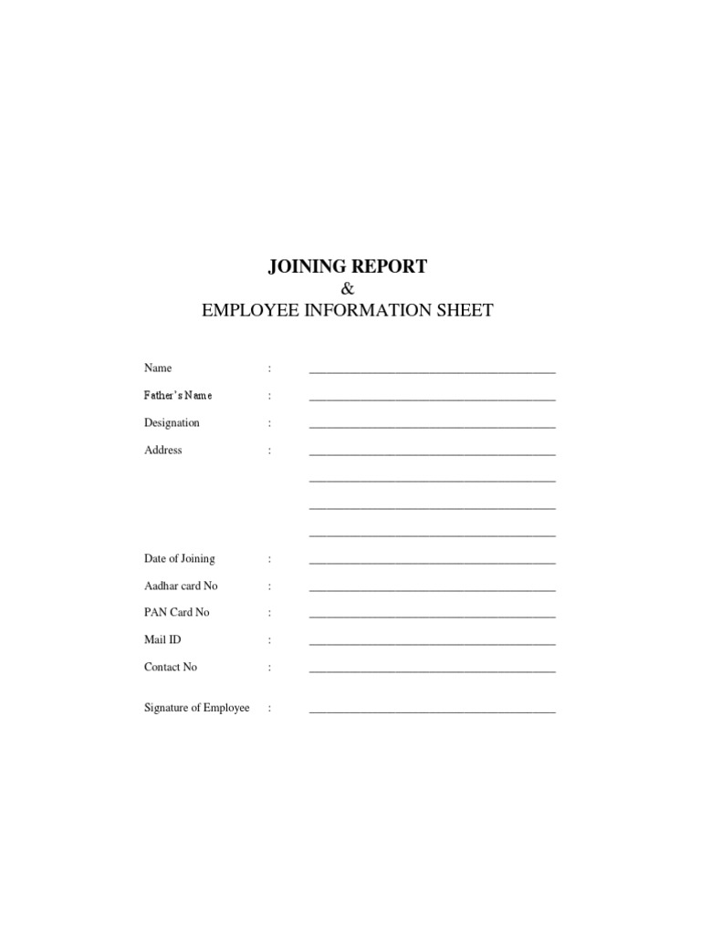 Joining Report and Employee Info Sheet | PDF | Background Check ...
