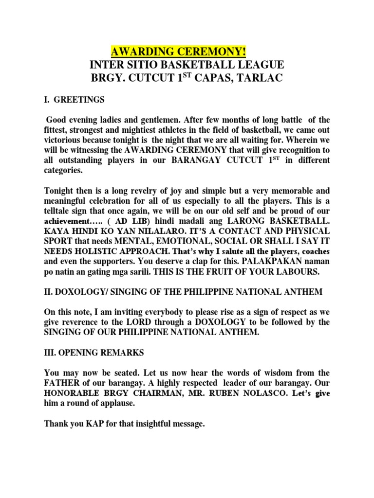 Awarding Ceremony Inter Sitio Script | PDF | Leisure | Sports