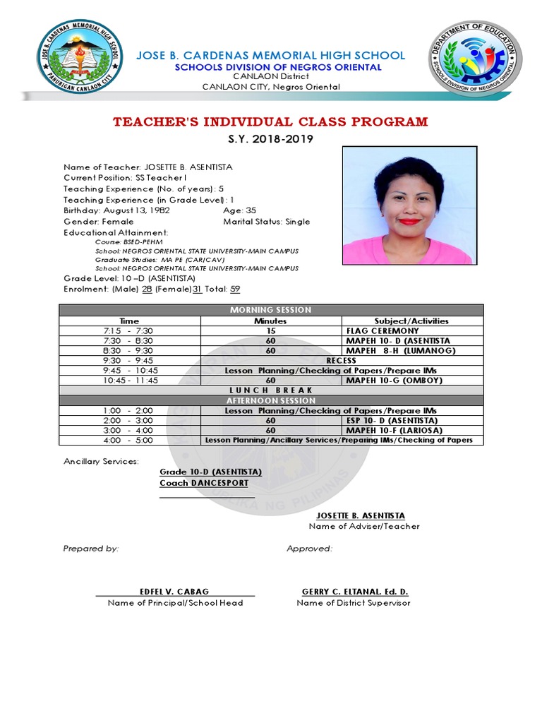 Teacher's Class Program 2018-2019 | PDF | Change | Schools