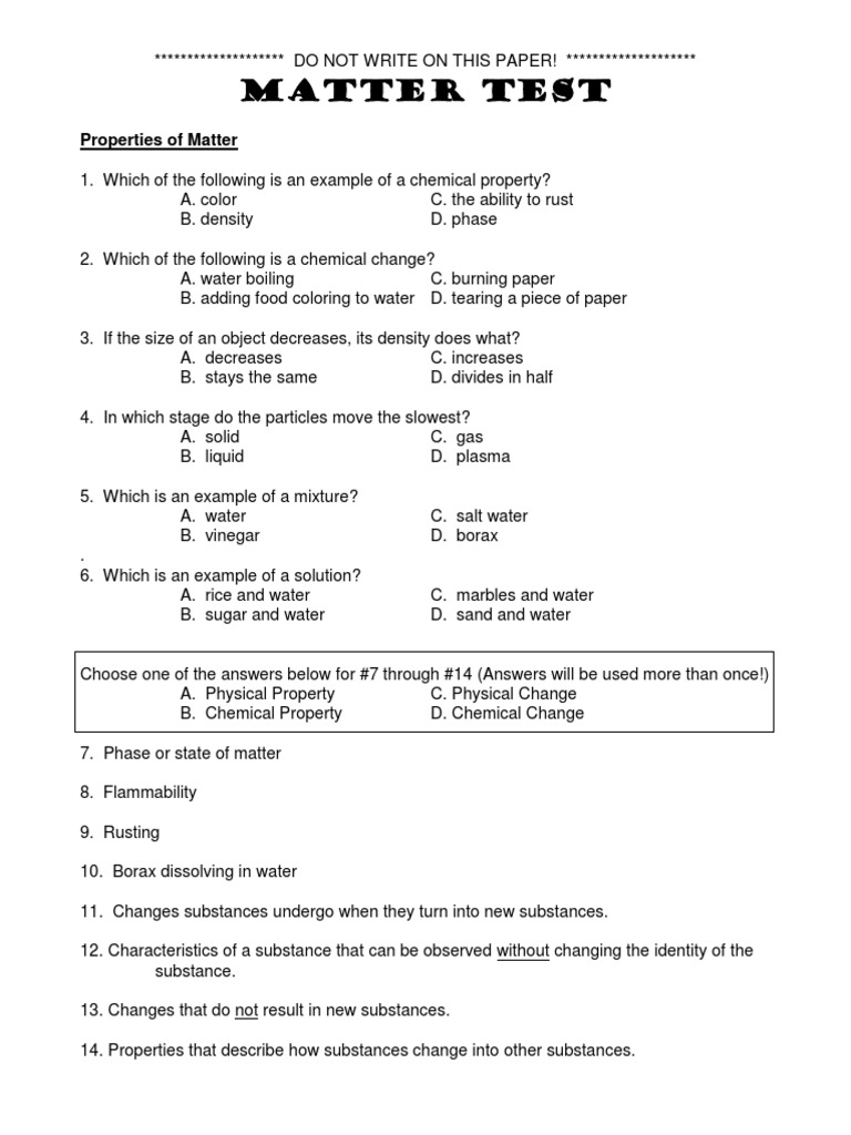 Matter Test 13-14 | PDF | Chemical Substances | Periodic Table