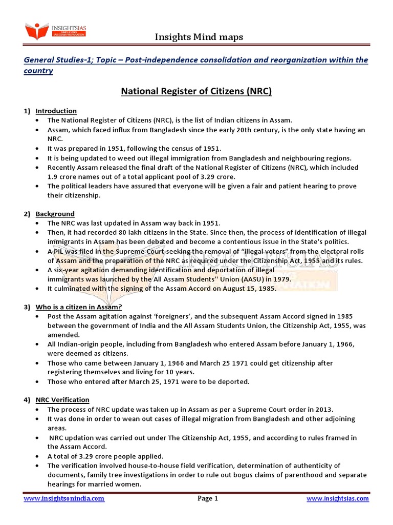 National Register of Citizens NRC | PDF | Constitutional Law | Immigration