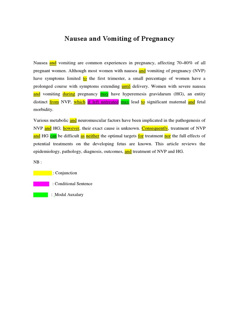 Nausea and Vomiting in Pregnancy Overview | PDF | Nausea | Pregnancy