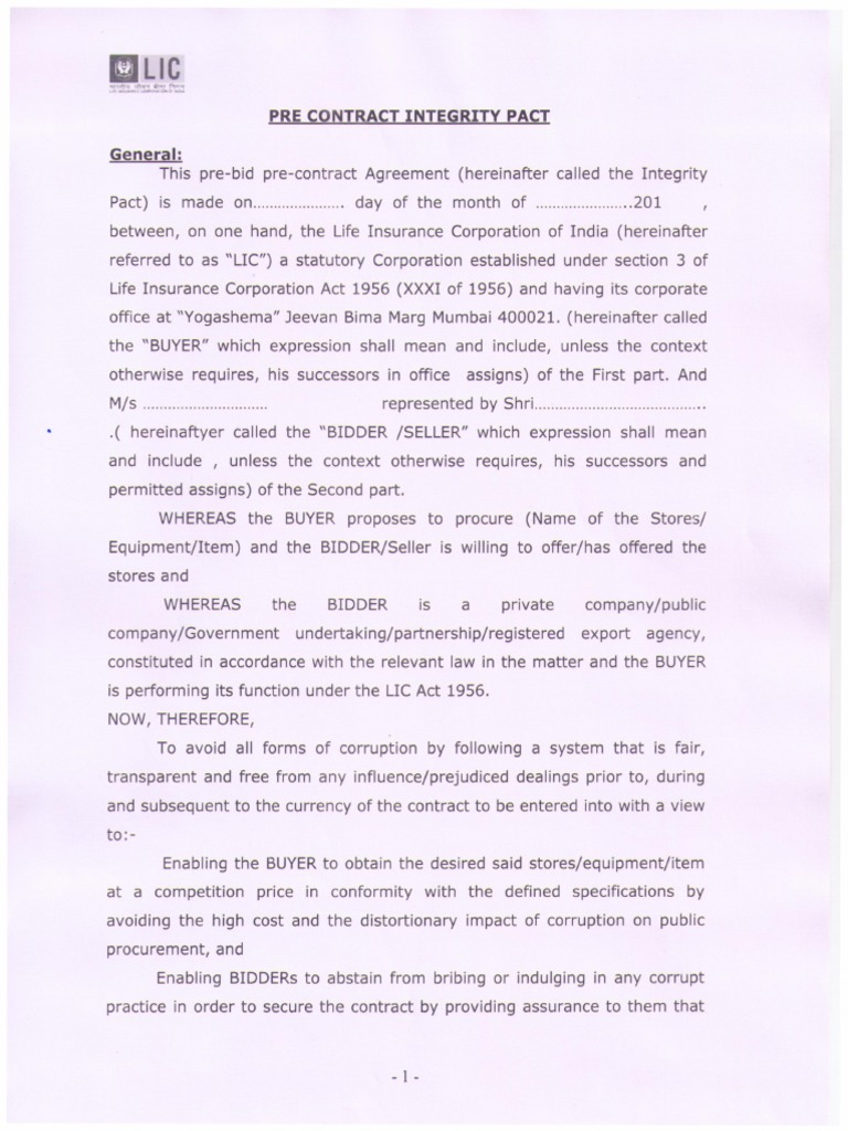 LIC Integrity Pact | PDF