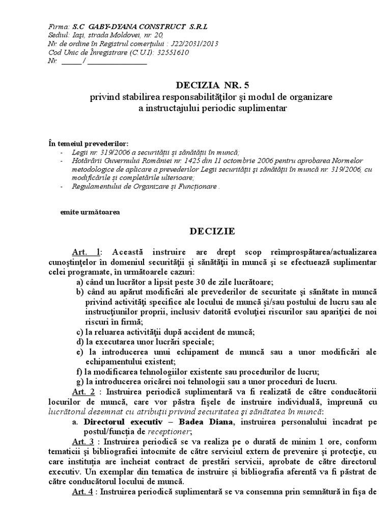 DECIZIA - 05 - Instructaj Periodic Suplimentar | PDF