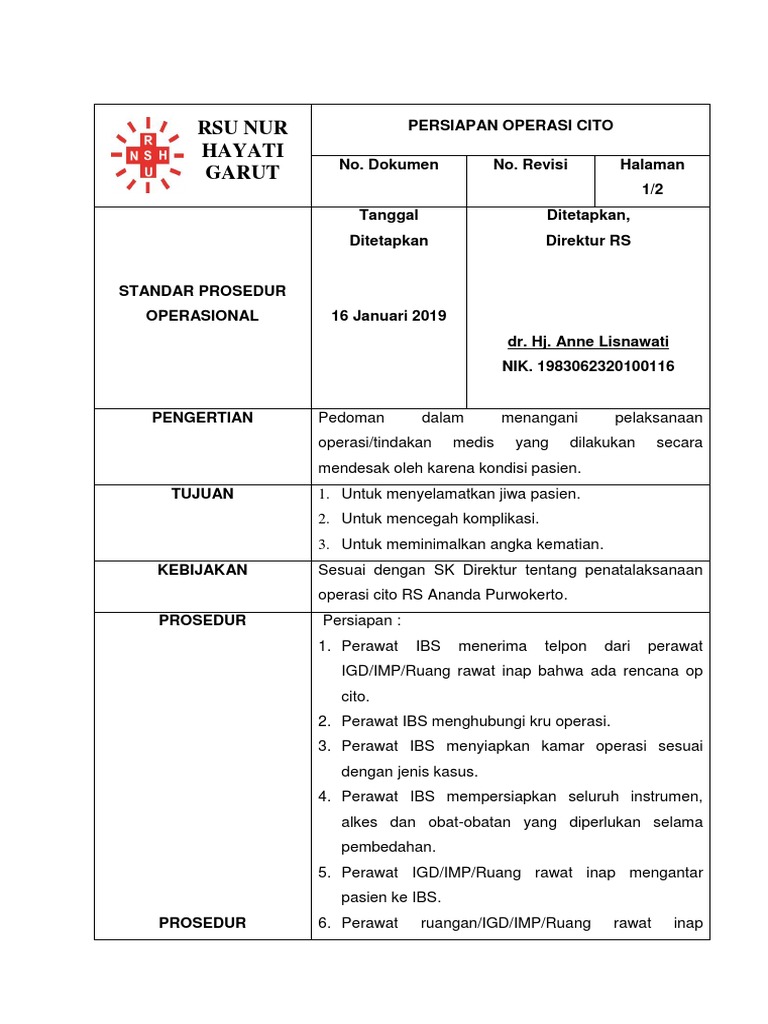 Spo Persiapan Operasi Cito Fix | PDF | Kesehatan Holistik | Teknologi ...