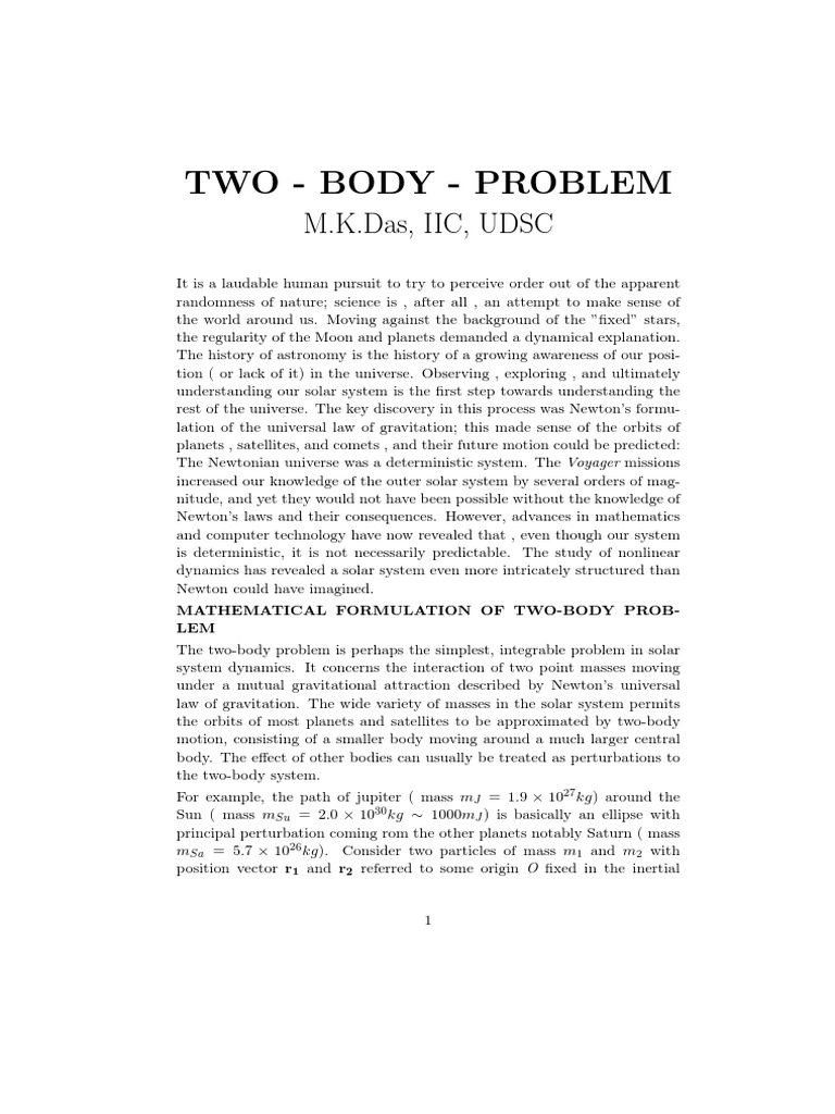 Two Body Problem PDF | PDF | Orbit | Apsis