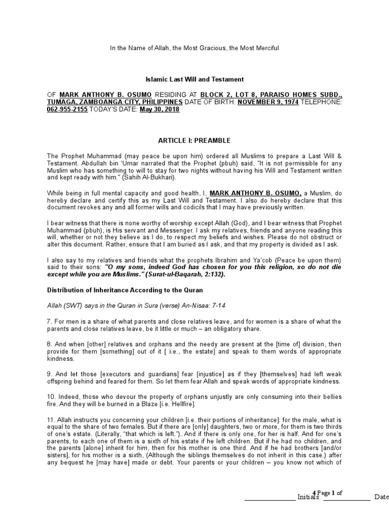 Islamic Last Will and Testament | PDF | Will And Testament | Muhammad