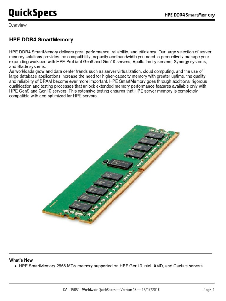 HPE DDR4 SmartMemory | PDF | Server (Computing) | Computer Hardware