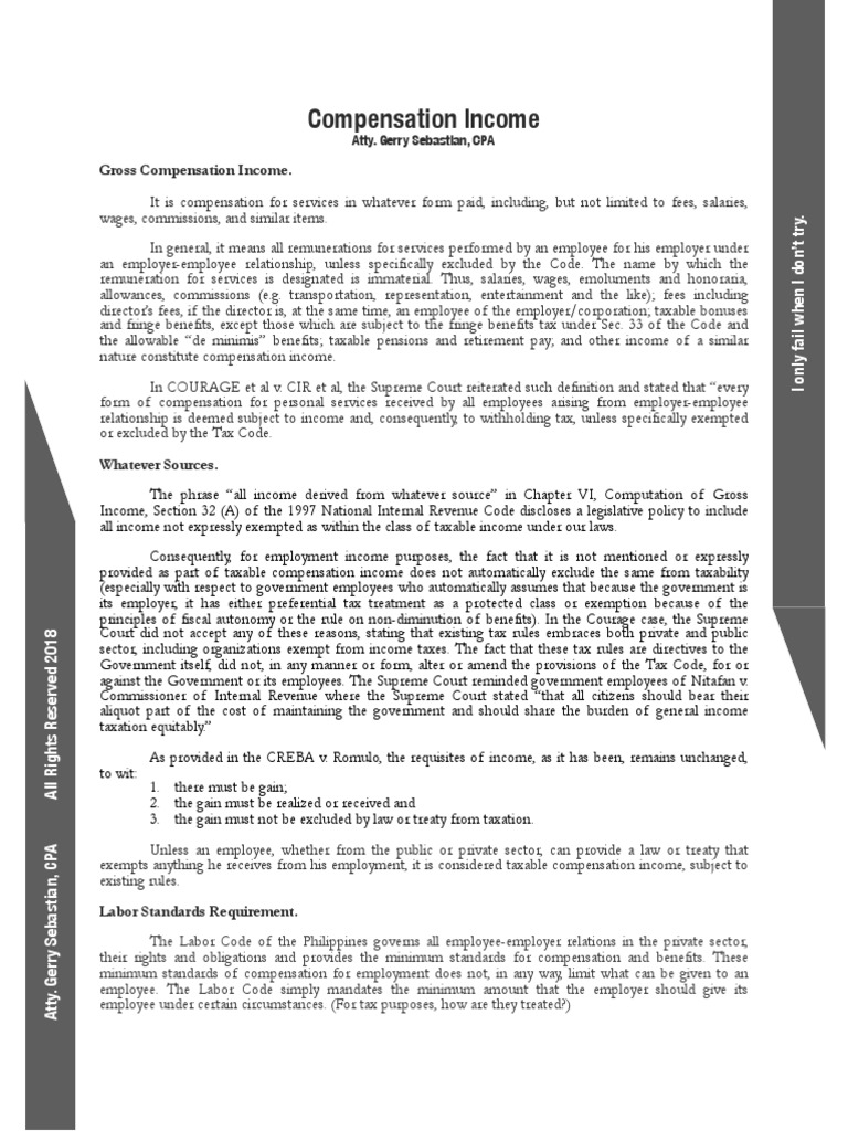 Compensation Income Tax Rules | PDF | Employee Benefits | Income Tax In ...