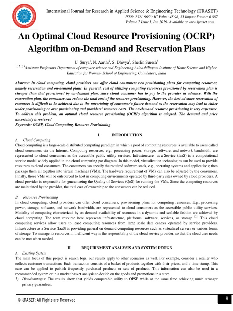 An Optimal Cloud Resource Provisioning (OCRP) Algorithm On-Demand and Reservation Plans | PDF ...