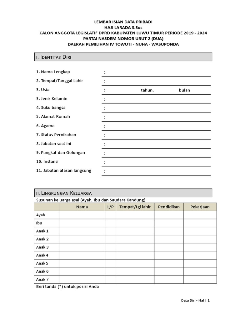 Lembar Isian Data Pribadi | PDF