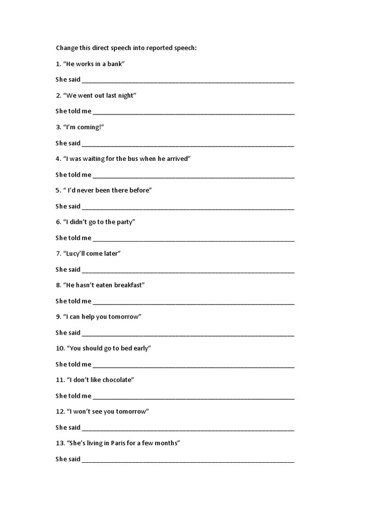 Ejercicios Reported Speech. | PDF