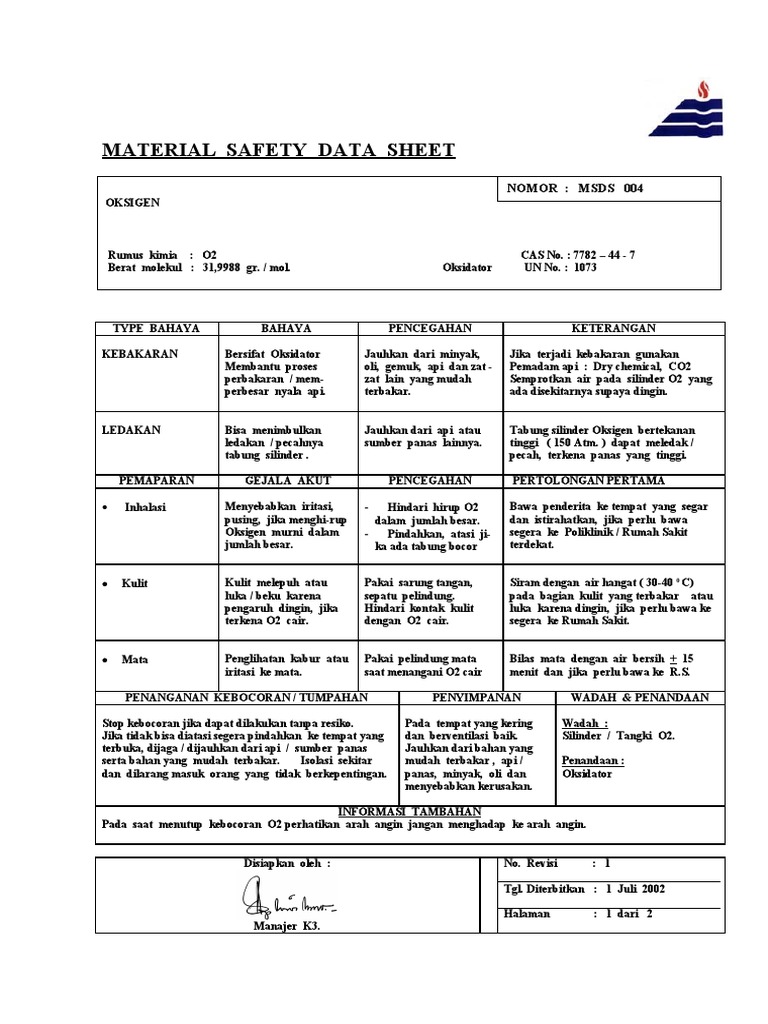 MSDS Oksigen dan Nitrogen untuk RS | PDF