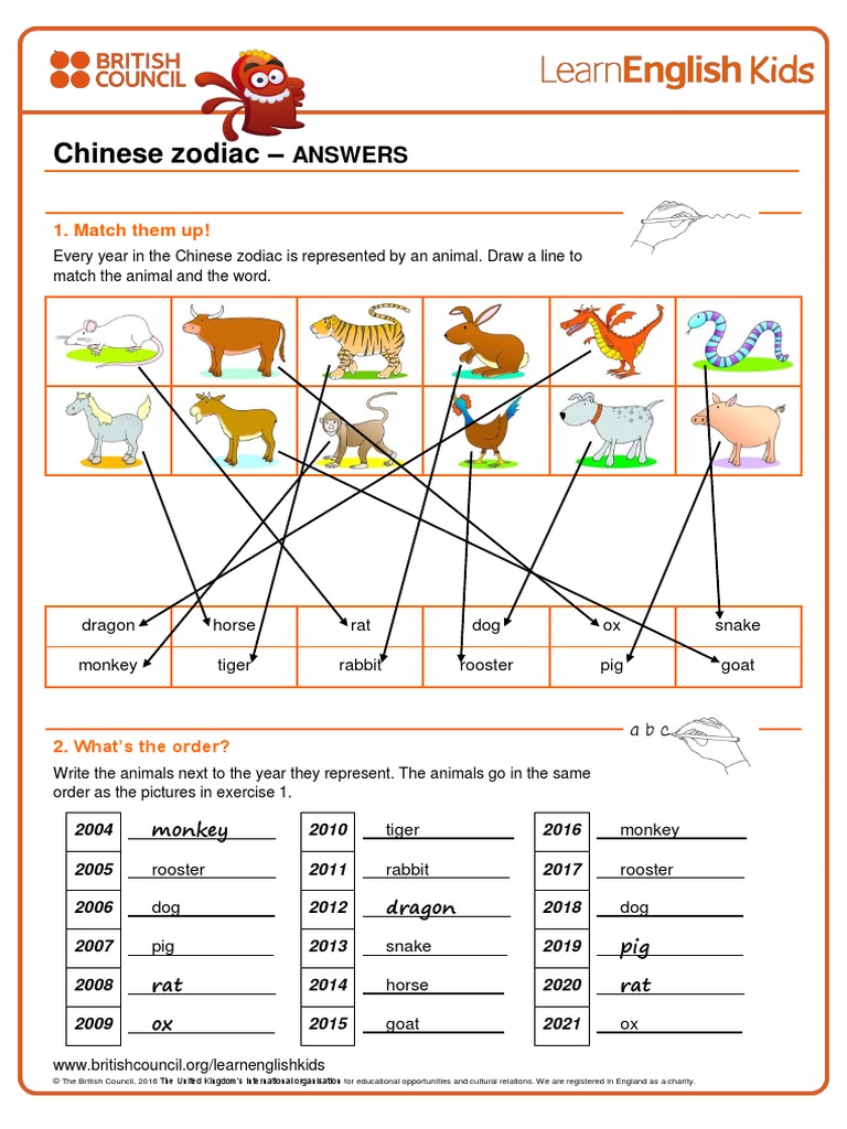 Worksheets Chinese Zodiac Answers | PDF | Chinese Zodiac | China