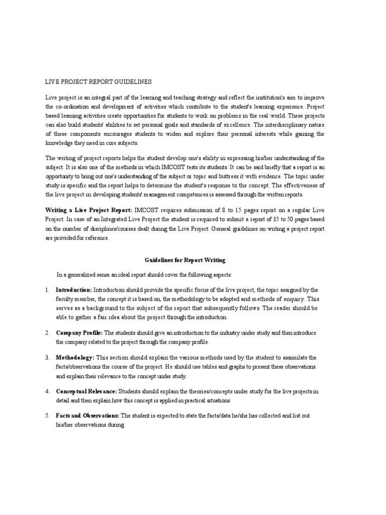 Live Project Report Guidelines | PDF | Concept | Observation