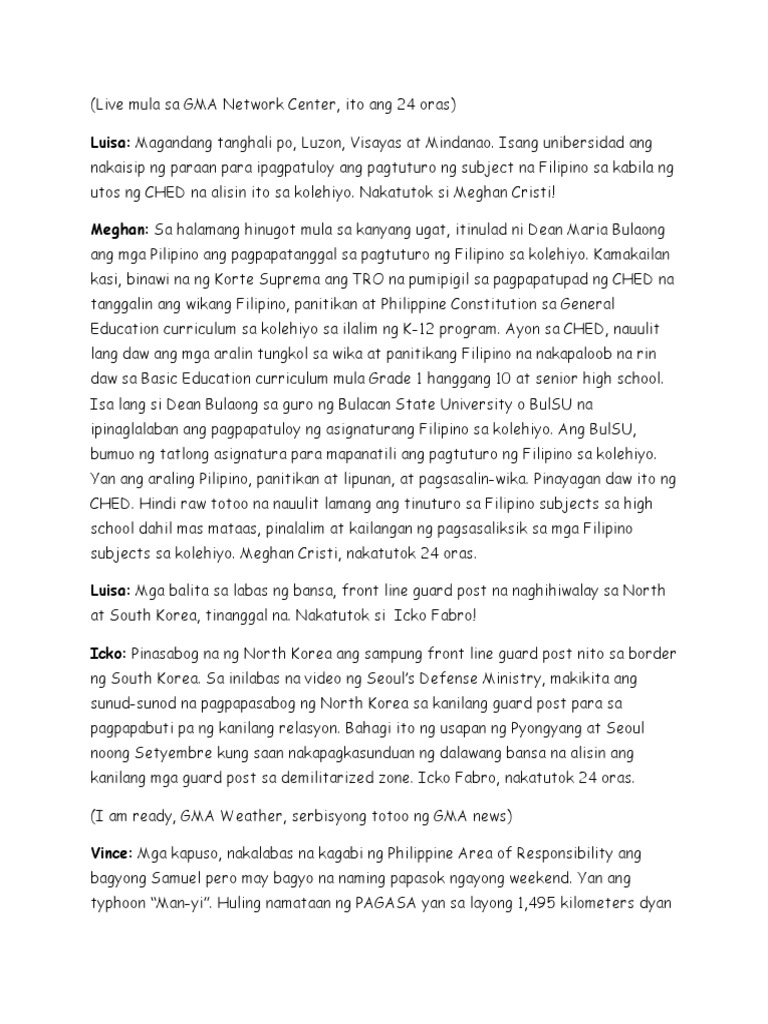 Balita Script GRP 1 | PDF