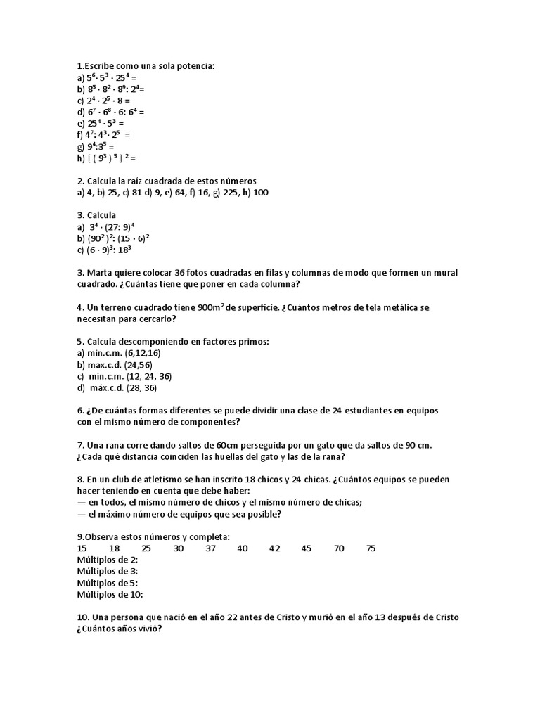 Ejercicios Matematicas 1 Eso | PDF