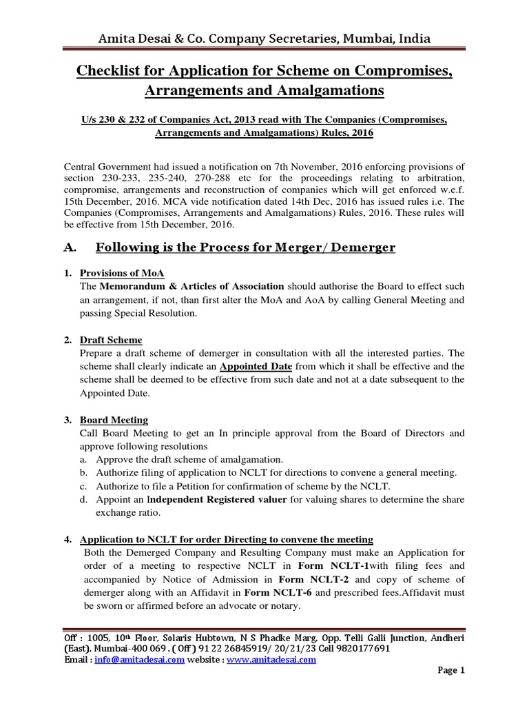 Checklist for Amalgamation Applications | PDF | Board Of Directors ...