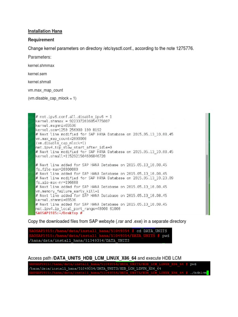 Change Kernel Parameters On Directory /etc/sysctl - Conf., According To The Note 1275776 | PDF