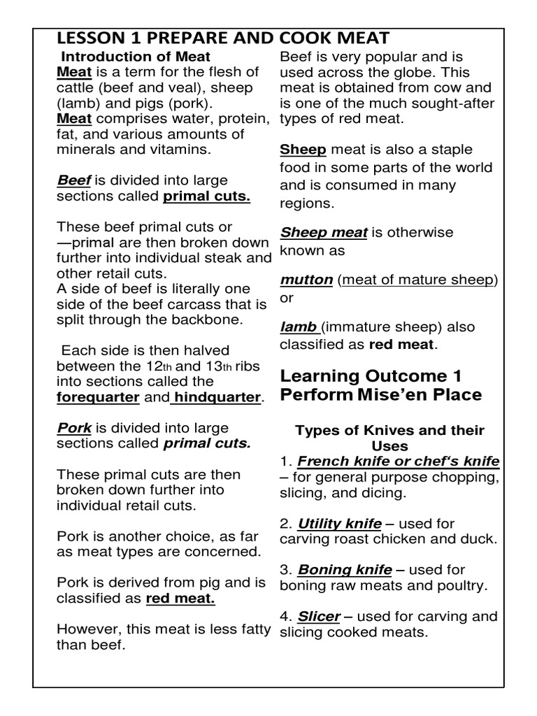 Reviewer Meat Lesson 1 | PDF | Lamb And Mutton | Beef
