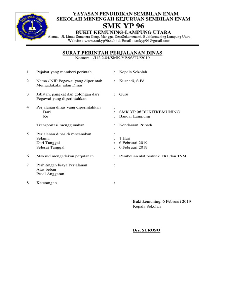 Contoh Surat Perjalanan Dinas | PDF