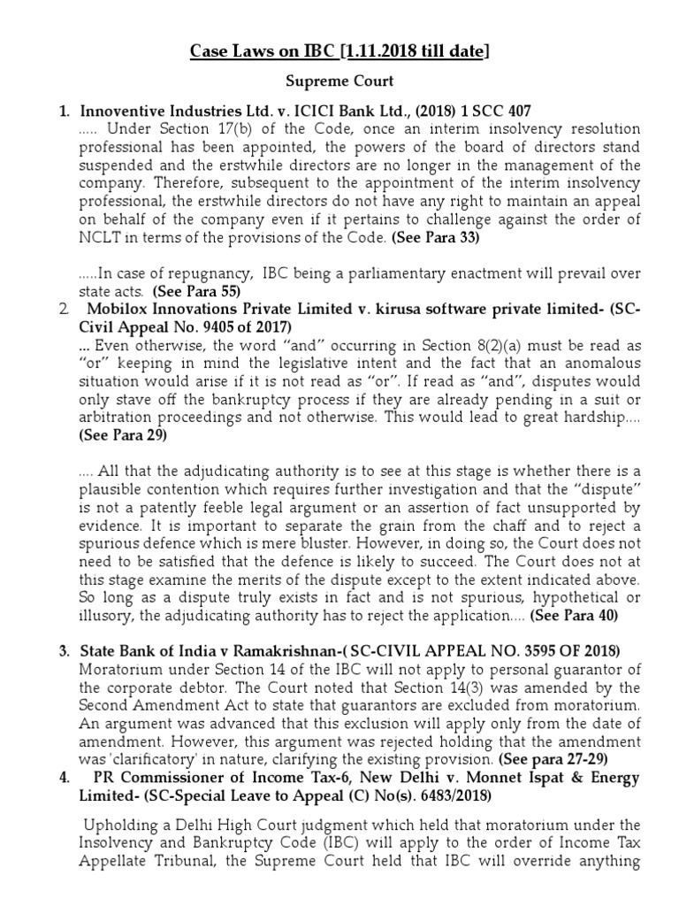 Key IBC Case Laws (2018-Present) | PDF | Insolvency | Bankruptcy