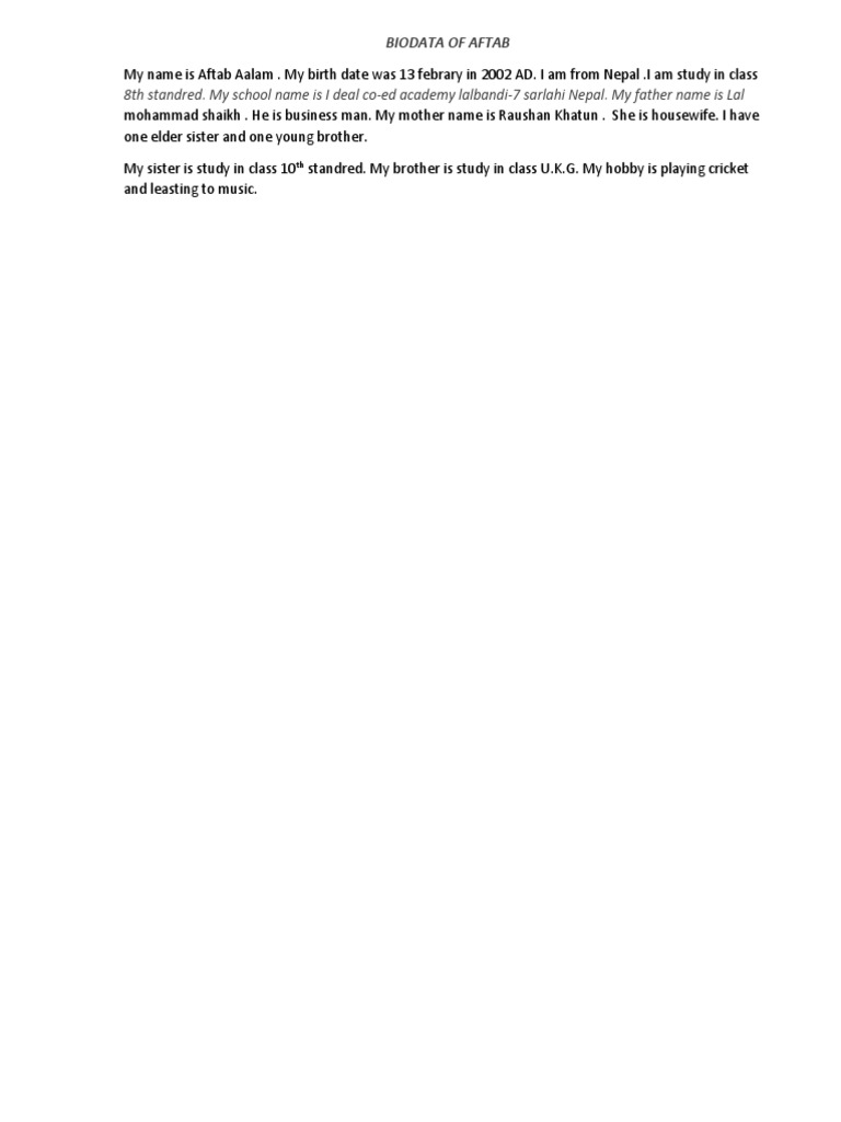 Aftab Aalam's Biodata and Age | PDF